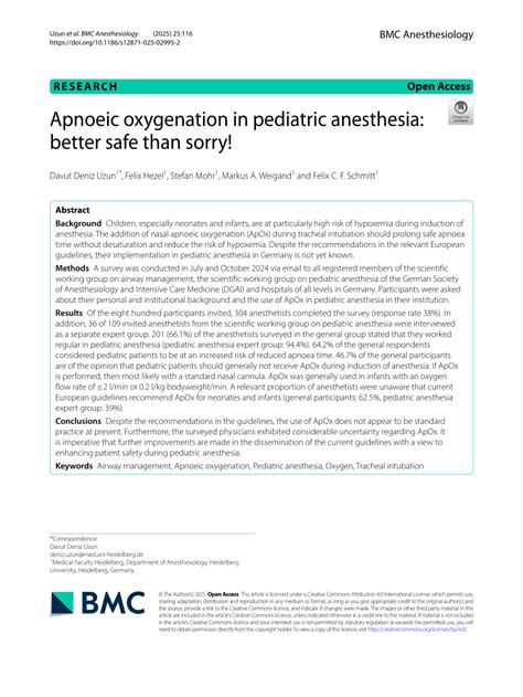 Pdf Apnoeic Oxygenation In Pediatric Anesthesia Better Safe Than Sorry