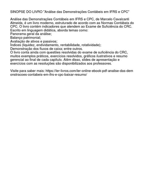 Análise Das Demonstrações Contábeis Em Ifrs E Cpc Pdf