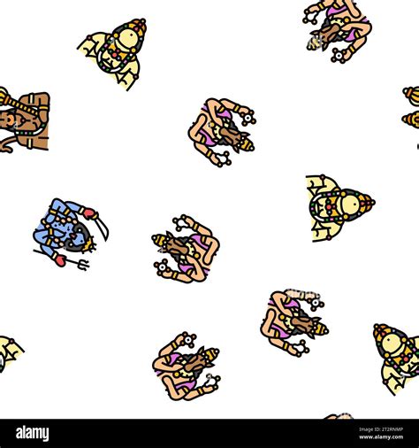 God Indian Hindu Lord Krishna Vector Seamless Pattern Stock Vector