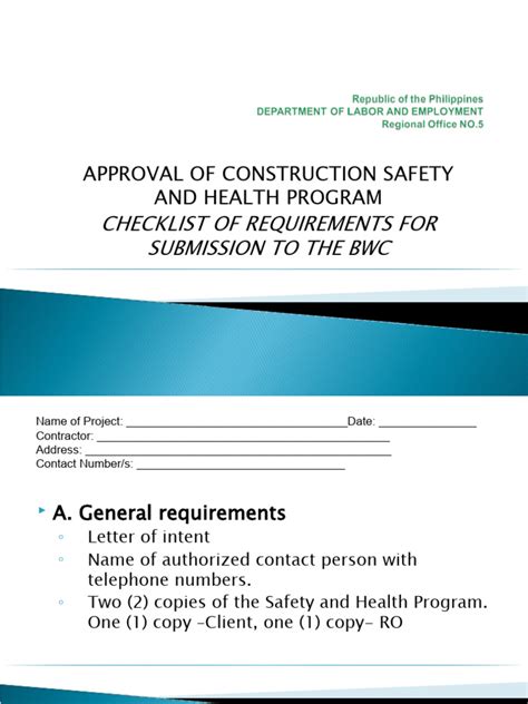 Dole Ro5 Approval Of Construction Safety And Health Program Pdf Occupational Safety And