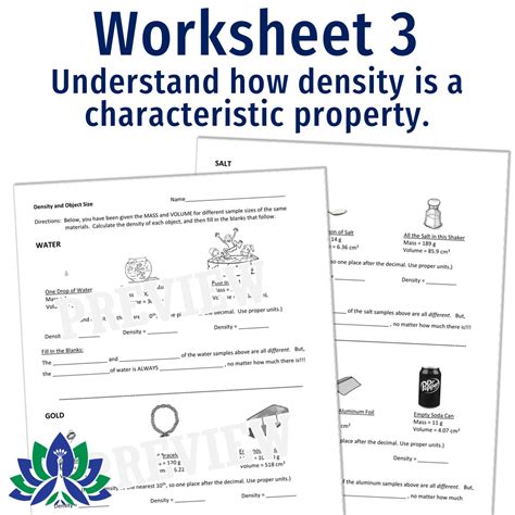 Set Of 6 Density Worksheets Flying Colors Science