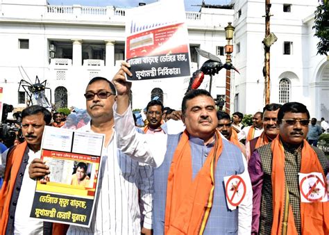 West Bengal Bjp Leader Suvendu Adhikari With Party Members Protest