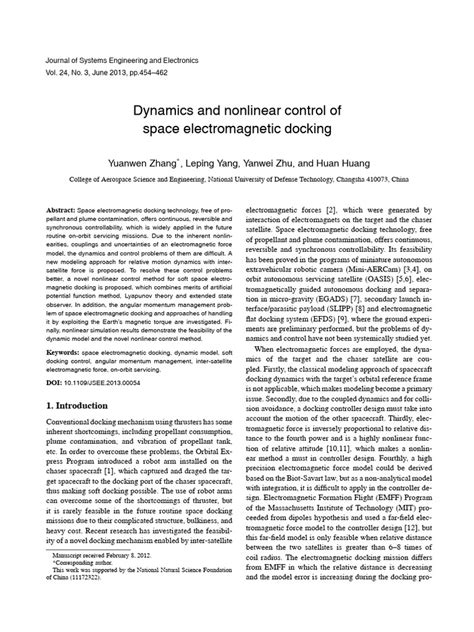 Dynamics And Nonlinear Control Of Space Electromagnetic Docking Download Free Pdf Docking