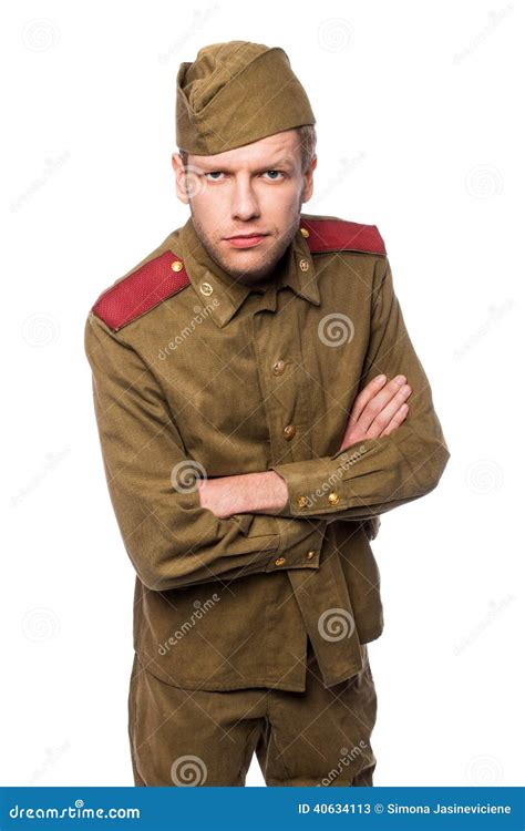 Russian Soldier Smoking Cigarette And Threaten Wit Royalty Free Stock