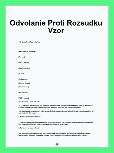 Odvolanie Proti Rozsudku Vzor