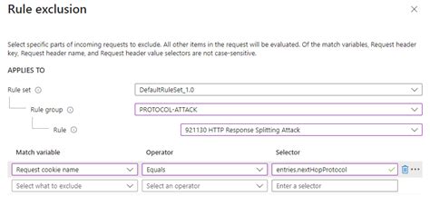 Azure Waf In Frontdoor Premium How To Exclude Matchvariablename