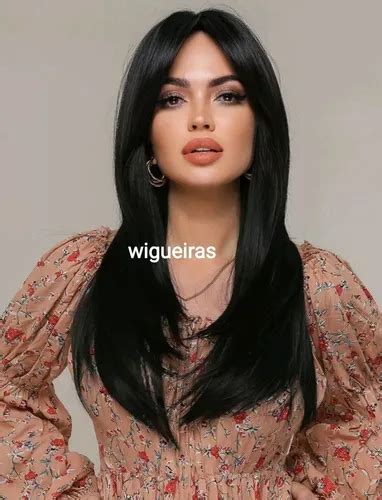 Peruca Wig Tradicional Preta 1b Franja Longa Lisa Parcelamento Sem Juros