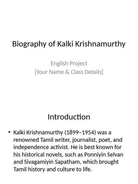 Kalki Krishnamurthy Biography Pdf