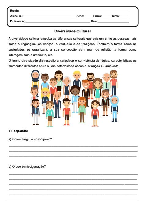Atividades Sobre Diversidade Cultural Ideias E Modelos Em PDF Confira