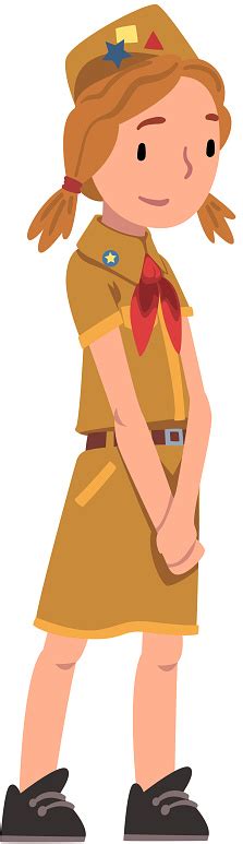 귀여운 빨간 머리 스카우트 소녀 유니폼과 빨간 목걸이를 입고 스카우트 아이 캐릭터 여름 캠프 활동 벡터 일러스트 가공의 인물에 대한 스톡 벡터 아트 및 기타 이미지 Istock