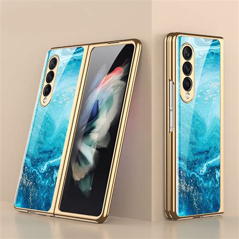 Ốp Lưng Samsung Galaxy Z Fold 3 Siêu Cấp Vàng Ngọc Lam Kèm Kính Cường