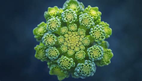 Microscopic Green And Yellow Cluster With Intricate Radial Symmetry