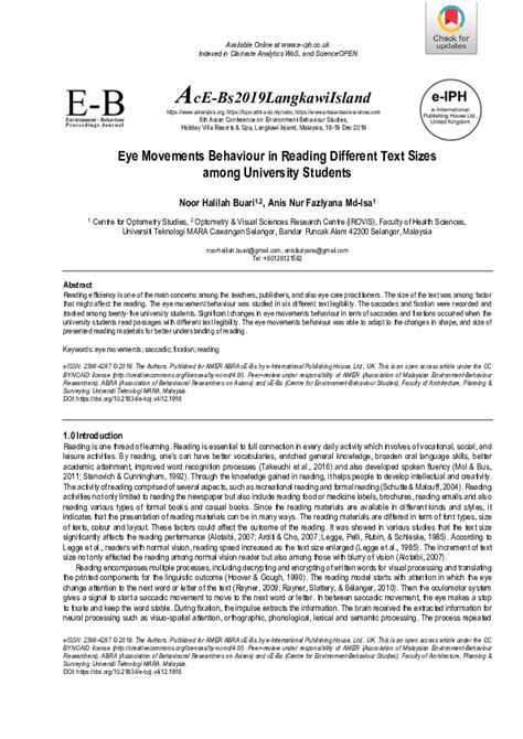 Pdf Eye Movements Behaviour In Reading Different Text Sizes Among