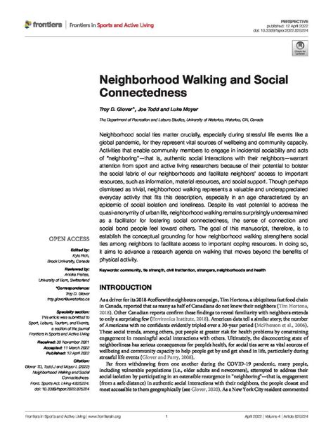 Neighbourhood Walking And Social Connectedness