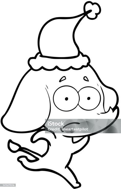 산타 모자를 쓰고 도망가는 불확실한 코끼리의 손으로 그린 선 그림 귀여운에 대한 스톡 벡터 아트 및 기타 이미지 귀여운 낙서 드로잉 달리기 Istock