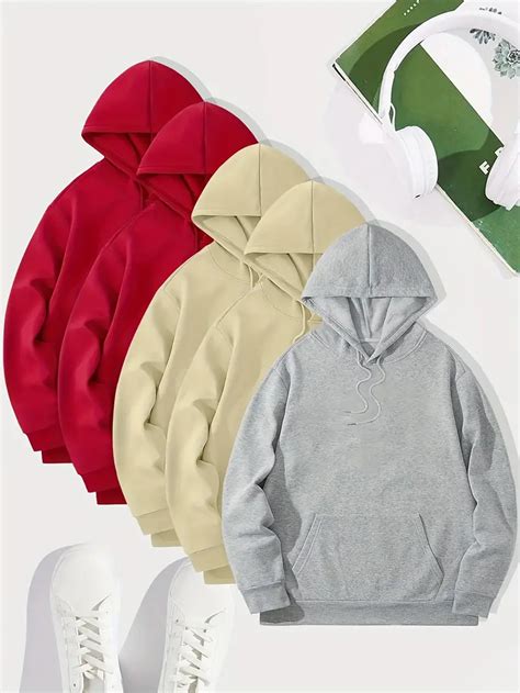 Simple Solid Color Hoodie Kangaroo Pocket Mens Casual Temu Ireland