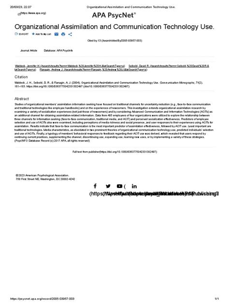 Organizational Assimilation And Communication Technology Use Pdf