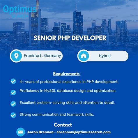 🚀 Exciting Opportunity For Senior Php Developer In Frankfurt Optimus Search