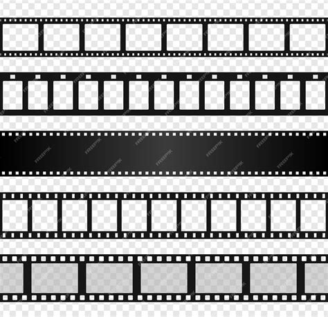 빈 필름 스트립 템플릿 검은색 영화 릴 사진 프레임 복고풍 영화 필름 오래된 네거티브 릴 카메라 매끄러운 필름 스트립 벡터 세트 영화 제작 사실적인 요소 프리미엄 벡터