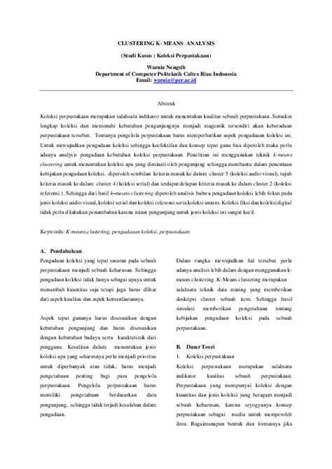 Penggunaan Metode Statistik K Means Clustering Pada Analisis