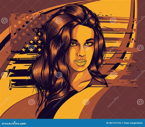 Vector Illustration Of Portrait Of Young Beautiful Woman Stock Vector