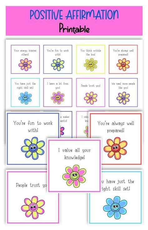 Printable Positive Affirmation Cards With Flowers