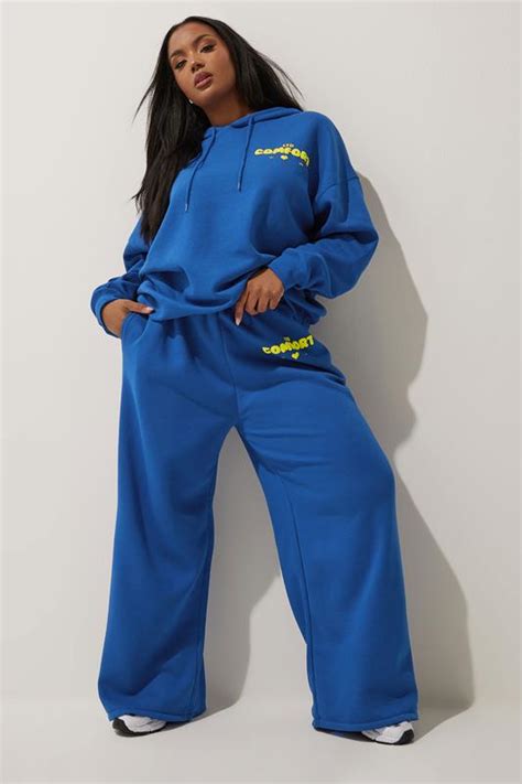 Limited Collection Plus Size Cobalt Blue Comfort Slogan Hoodie