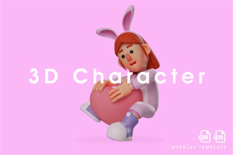3d Bunny Girl Cartoon With A Pink Heart Illustration Par