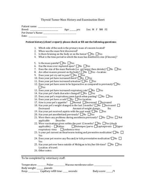 Fillable Online Thyroid Tumor Mass History And Examination Sheet Fax Email Print Pdffiller