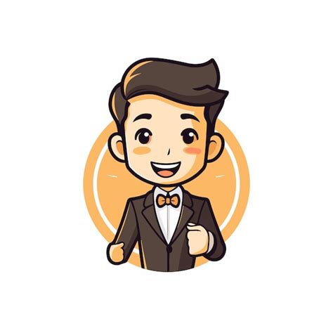 귀여운 사업가 만화 마스코트 캐릭터 디자인 터 일러스트레이션 프리미엄 벡터