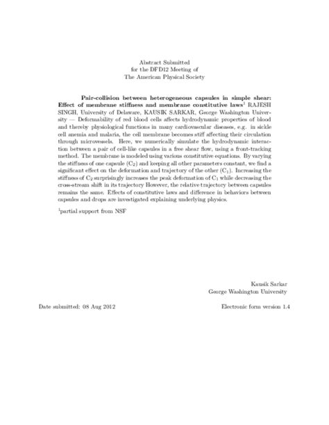 Pdf Pair Collision Between Heterogeneous Capsules In Simple Shear Effect Of Membrane