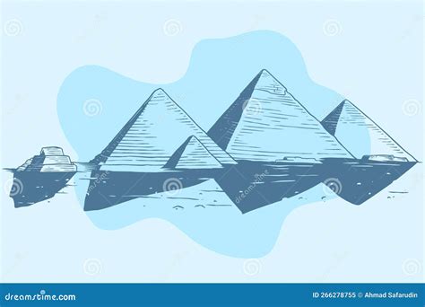 Hand Drawn Of Ancient History Building Of Pyramid Of Giza Egypt Stock