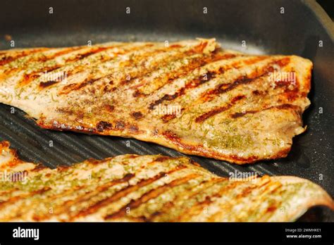 Grilled Salmon Fillets Perfectly Charred On The Grill Selective Focus