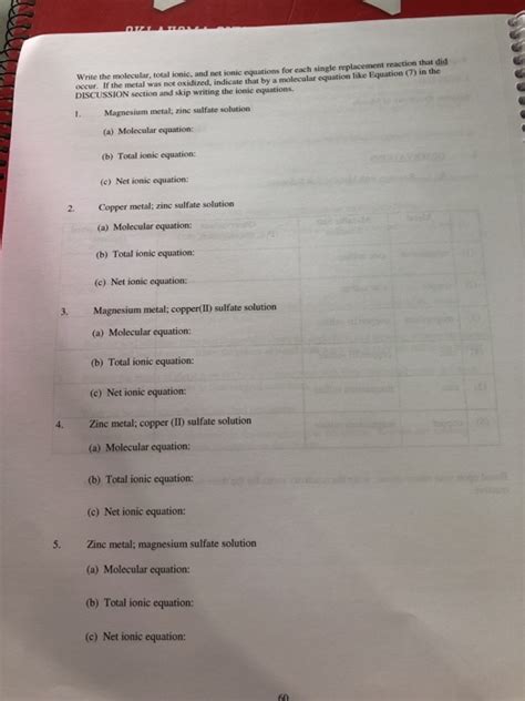 Solved Write The Molecular Total Ionic And Net Ionic