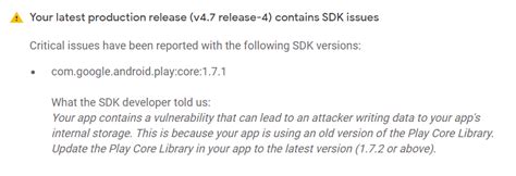 Please Update Google Android Play Core SDK To 1 7 2 Or Above