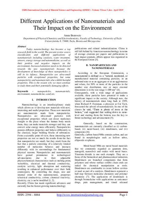 Pdf Different Applications Of Nanomaterials And Their Impact On The Environment