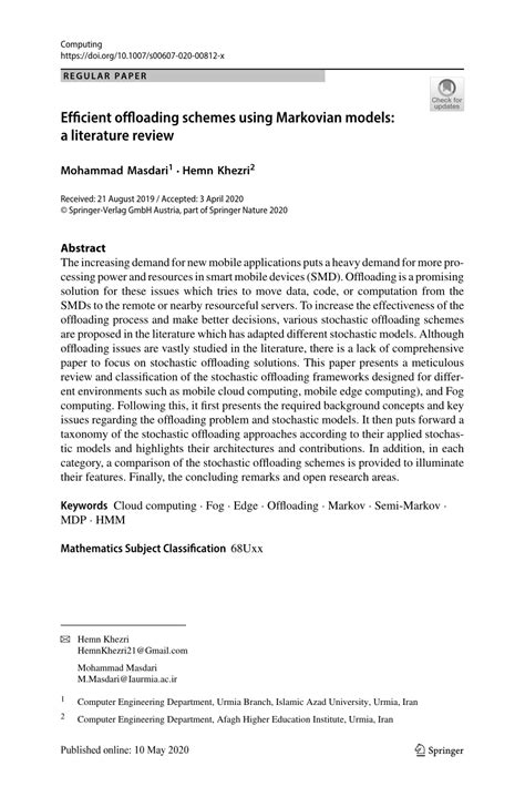 pdf efficient offloading schemes using markovian models a literature