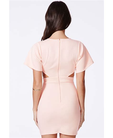Missguided Berlyna Nude Cut Out Wrap Mini Dress In Pink Lyst