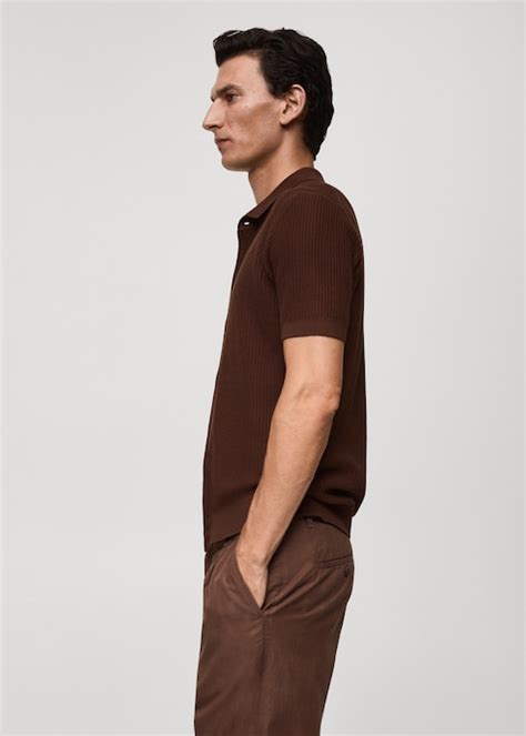 Fine Knit Ribbed Polo Shirt With Buttons Men Mango Usa