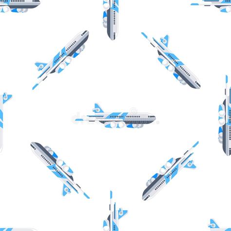 Seamless Pattern Of Passenger Airplane Flying In Different Directions