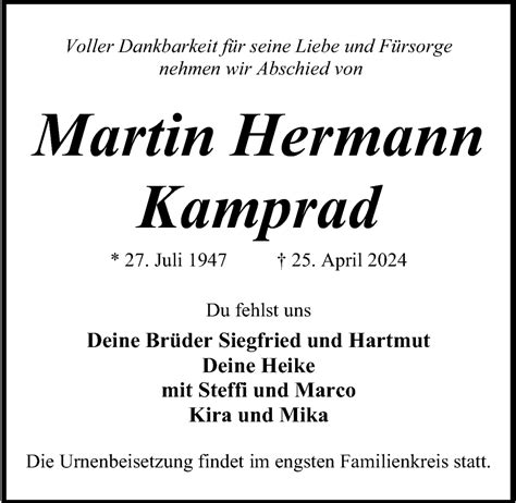 Traueranzeigen Von Martin Hermann Kamprad Trauer Anzeigen De