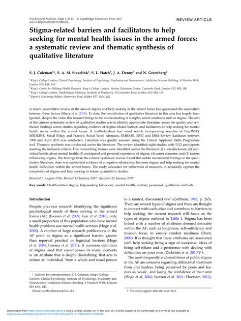 Pdf Stigma Related Barriers And Facilitators To Help Seeking For