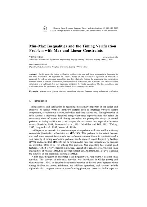Pdf Minmax Inequalities And The Timing Verification Problem With Max