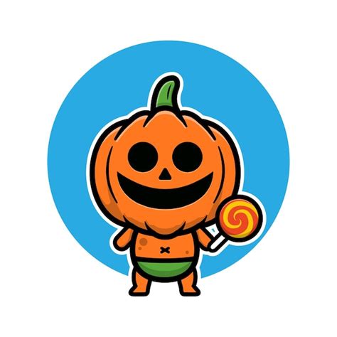 귀여운 아기 호박 할로윈 만화 벡터 일러스트 레이 션 프리미엄 벡터