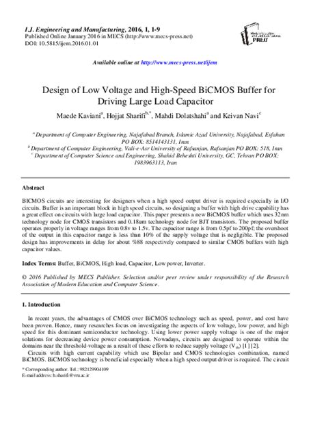 pdf design of low voltage and high speed bicmos buffer for driving