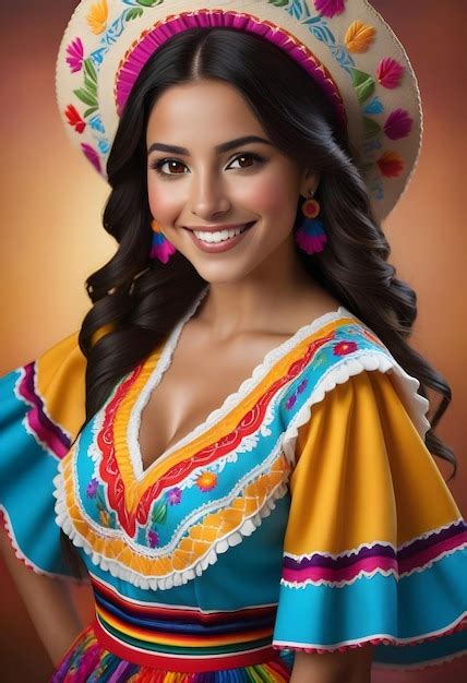 Beautiful Smiling Hispanic Mexican Girl Traditional Flower Embroidery
