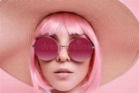 Happy Gamer Girl With Pink Hair Playing Video Games Using Joystick