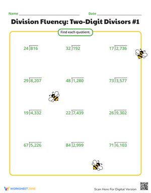 Grade Division With Multi Digit Numbers Worksheets