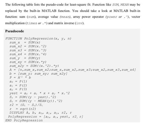 Solved The Following Table Lists The Pseudo Code For