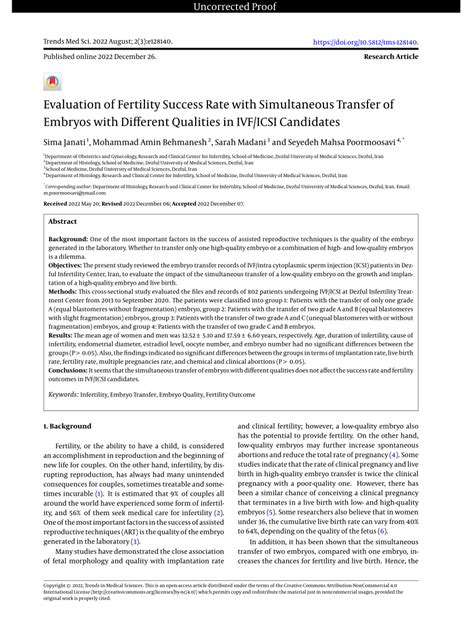 Pdf Evaluation Of Fertility Success Rate With Simultaneous Transfer